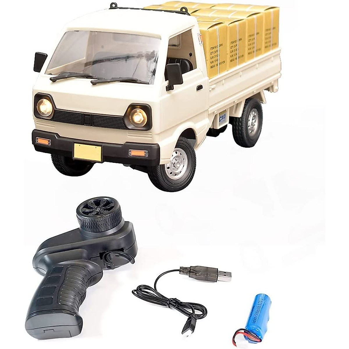 YIKESHU WPL D12 RC Car 1/10, 2.4Ghz Remote Control, Off Road Drift Pickup Truck Crawler with Brushed Motor, LED Headlights, Middle Engine Rear Drive RTR Vehicles Toys