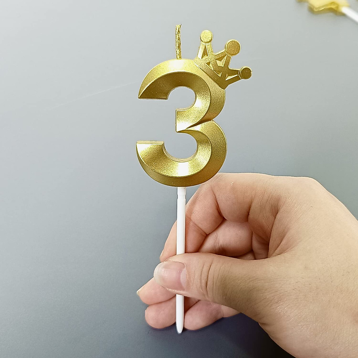 Number 3 Birthday Candle 3D Crown Designed Cake Topper Decorations for Three Years Old Happy Birthday Candles Anniversaries (Crown-3, Gold)