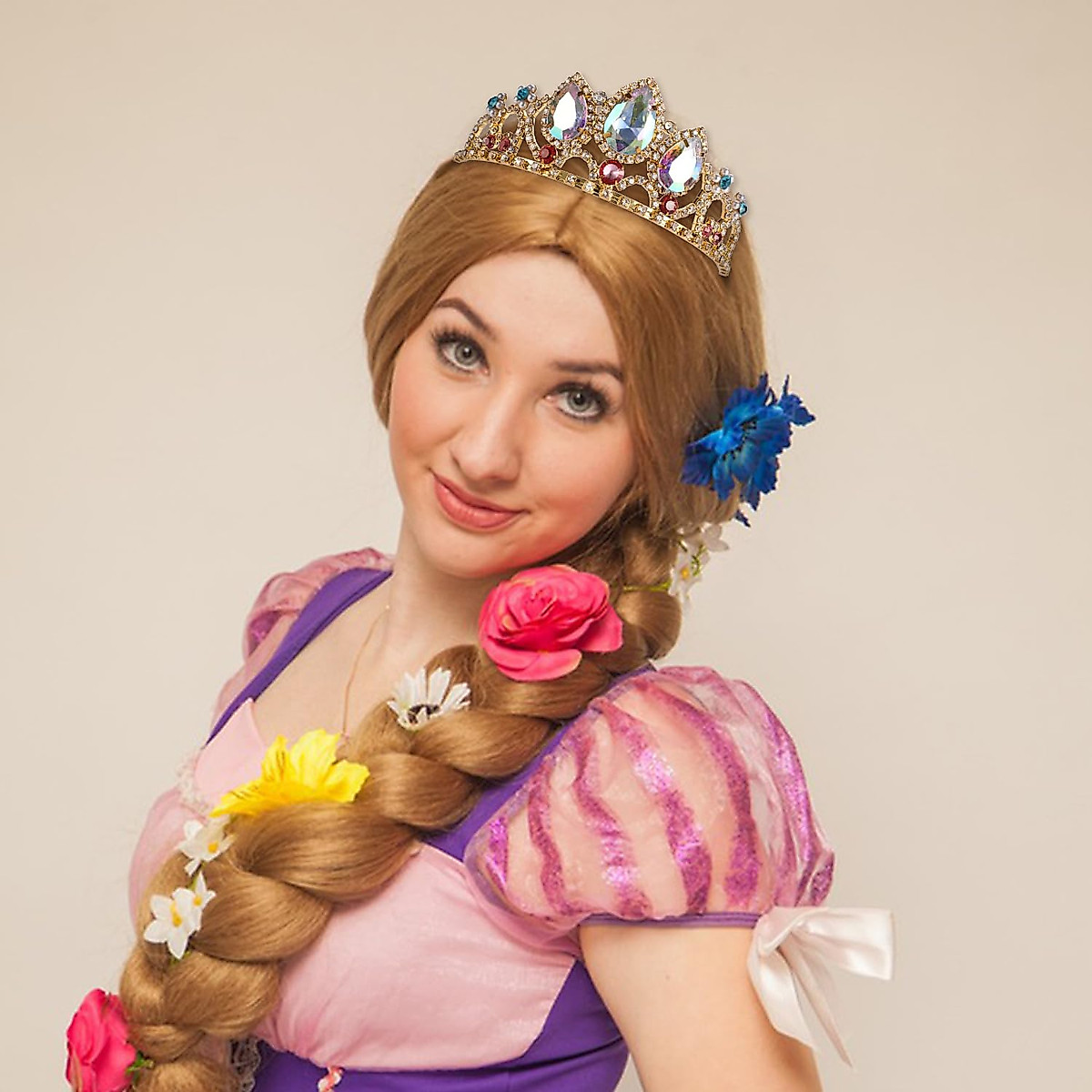 FUNLMO Rapunzel Crown Princess Crown Tangled Crown Rapunzel Tiara Rapunzel Costume Accessories for Women Halloween Cosplay Bridal Wedding Prom Birthday Gifts