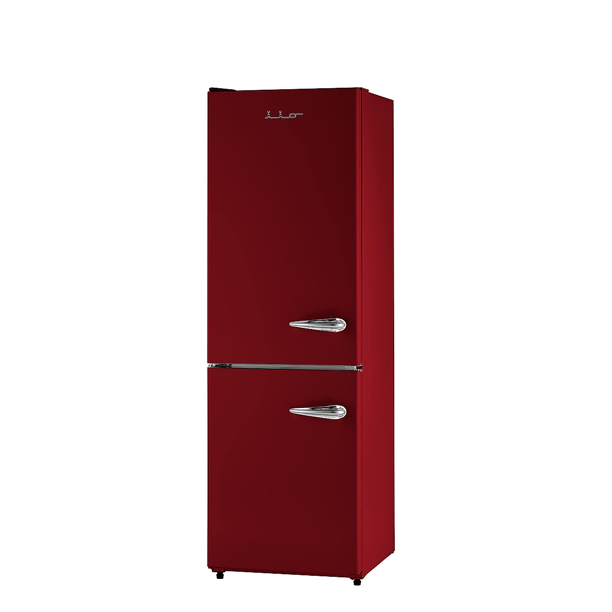iio 24" 11 Cu Ft Bottom Freezer Retro Refrigerator, Fridge for Bedroom, Multiflow 360°, Small Mini Ice Cube Tray, 1 Fruit container, LED, Dorm Office Beverage Quiet Compressor, Wine Red (Left Hinge)