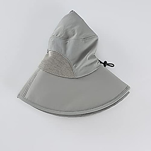 Home Prefer UPF50+ Mens Sun Hat with Neck Flap Wide Brim Mesh Fishing Hat Windproof Safari Hat Light Grey