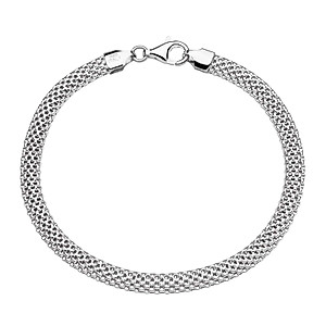 Miabella 925 Sterling Silver Italian 5mm Mesh Link Chain Bracelet for Women, Made in Italy (7 Inches (Small))