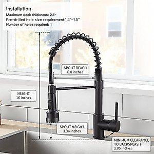 OWOFAN Kitchen Faucet with Sprayer Single Handle Pull Down Sprayer Spring Matte Black Kitchen Sink Faucet with LED Light 9005R
