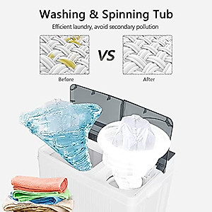 COSTWAY Portable Washing Machine, Twin Tub 26Lbs Capacity, Washer(18Lbs) and Spinner(8Lbs), Compact Laundry Machine with Control Knobs, Timer Function, Drain Pump, Laundry washer for Apartment, RV, Grey