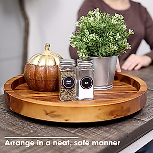 TIDTIA 13" Acacia Wood Lazy Susan Organizer for Cabinet - Round Lazy Susans Turntable for Countertop - Wooden Kitchen Rotating Storage Food Bin Container for Centerpiece Table, Spices, Pantry