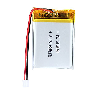 AKZYTUE 3.7V 650mAh 603040 Lipo battery Rechargeable Lithium Polymer ion Battery Pack with PH2.0mm JST Connector