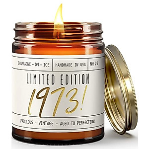 50th Birthday Gifts for Women - 'Limited Edition 1973' Soy Candle, w/Champagne on Ice I 1973 Birthday Gifts for Women I 50 Birthday Gifts for Women I 9oz Reusable Jar, 50Hr Burn, Made in USA