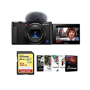 Sony ZV-1 Compact 4K HD Camera Free Bundle with 32GB SDHC U3 Memory Card, PC Software Package