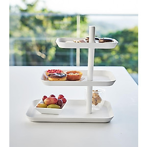 Yamazaki Home 3-Tier Serving Stand - Appetizer Tray Organizer for Party or Kitchen Steel One Size White