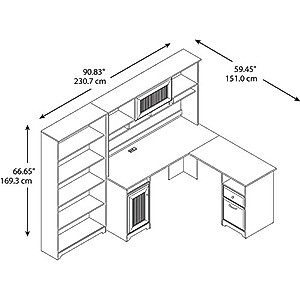 Bush Furniture Cabot 60W L Shaped Computer Desk with Hutch and 5 Shelf Bookcase in Heather Gray