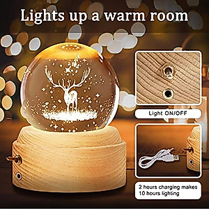 3D Crystal Ball Globe Deer Music Box with LED Night Light Lamp, Best Decor Gifts for Father Dad Husband Men Boyfriend Girlfriend Mom Women Wife Daughter Kids, Graduation Birthday Anniversary Wedding