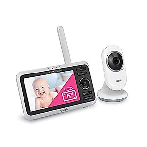 VTech VM350 Video Monitor with Battery Supports 12-hr Video-Mode, 21-hr Audio-Mode, 5" Screen, 1000ft Long Range, Bright Night Vision, 2-Way Talk, Auto-on Screen, Lullabies