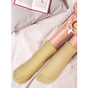 3 Pairs Women Toe Socks Fuzzy Toe Socks Warm Winter Toe Socks Five Toe Socks for Women Men, Size 5-8(Black, White, Beige)