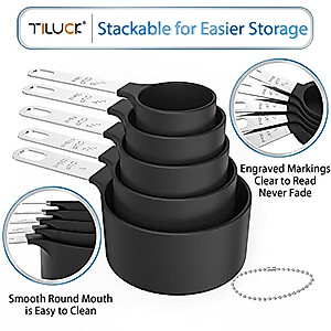TILUCK Measuring Cups & Spoons Set, Stackable Cups and Spoons, Nesting Measure Cups with Stainless Steel Handle, Kitchen Gadgets for Cooking & Baking (5+5, black)