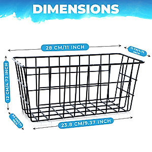 BASKETIA Wire Baskets, 2Pcs, 11x 4.7x 4.7 Inches – Rust Resistant Metal Basket with Strong Adhesive - Perfect for Organizing & Storing in Kitchen, Bathroom, Closets, Vanity & Pantry Black