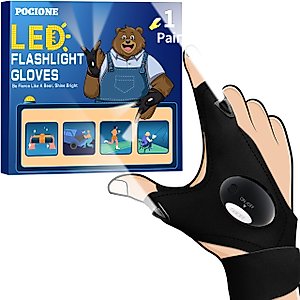LED Flashlight Gloves - Gifts for Men, Unique Stocking Stuffers, Cool Camping Fishing Accessories and Gadgets