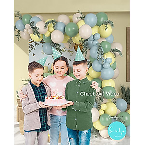 Soonlyn The Baby Shower Decorations, 13Ft Sage Green Balloon Arch Kit 12In Yellow Dusty Blue White Sand Balloons for Birthday Party Decorations