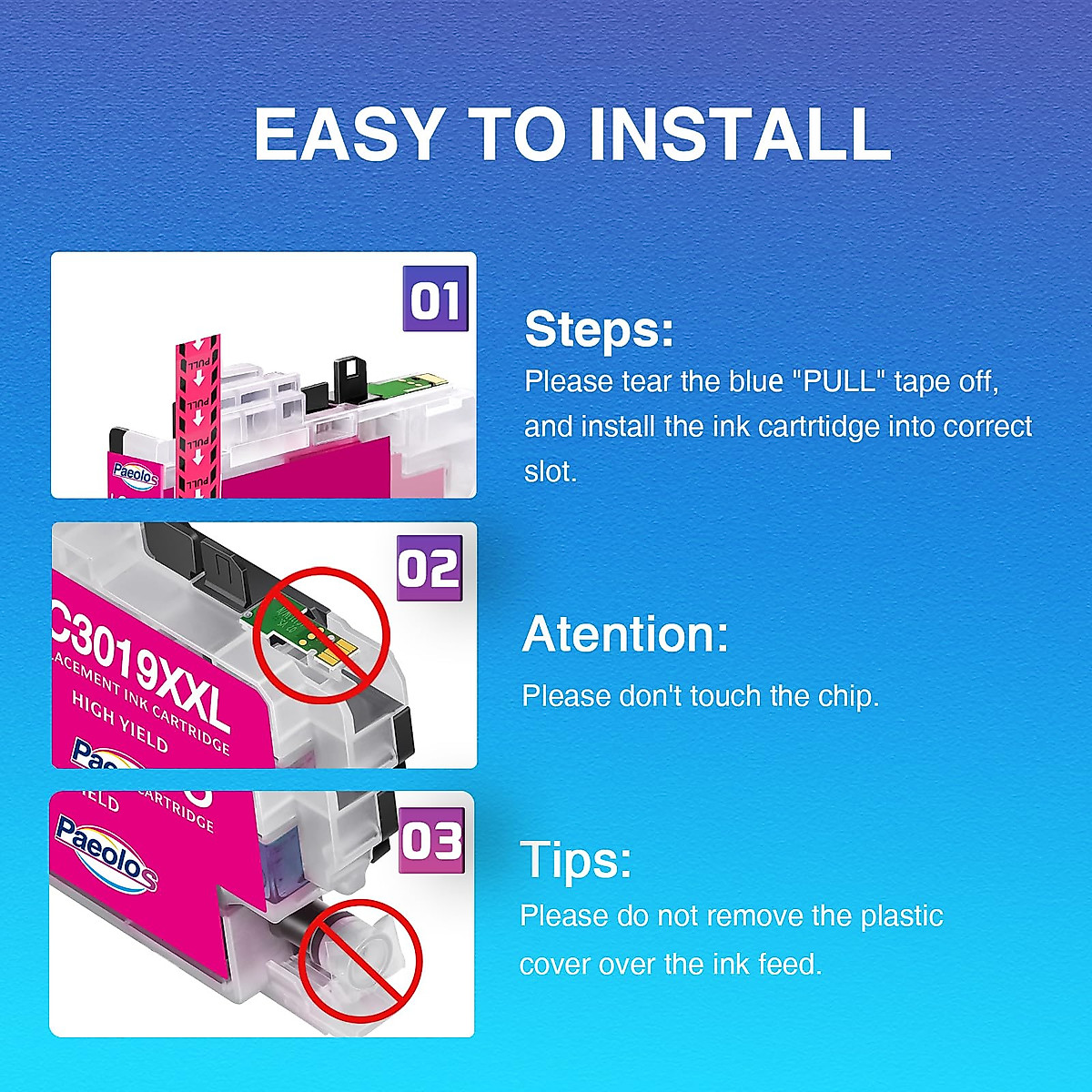 Paeolos Compatible LC3019XXL Ink Cartridge BK/C/M/Y Replacement for Brother LC3017 LC3019 XXL Use with MFC-J5330DW MFC-J6530DW MFC-J6930DW MFC-J6730DW Inkjet Printers, 9 Packs (2CMY & 3BK)