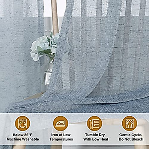 BONZER Burlap Linen Sheer Curtains for Living Room - Grommet Top Sheer Drapes 63 inches Length Light Filtering Voile Window Curtain for Bedroom, Set of 2 Panels (54 x 63 Inch, Sky Blue)