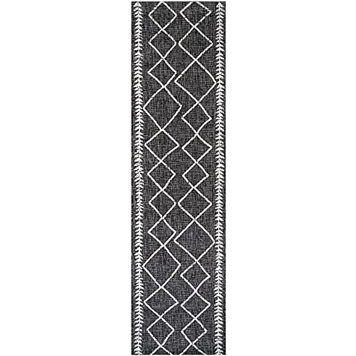 JONATHAN Y SMB129E-28 Derya Tribal Diamond Trellis Indoor Outdoor Area-Rug Bohemian Contemporary Easy-Cleaning Bedroom Kitchen Backyard Patio Non Shedding, 2 X 8, Black/Ivory