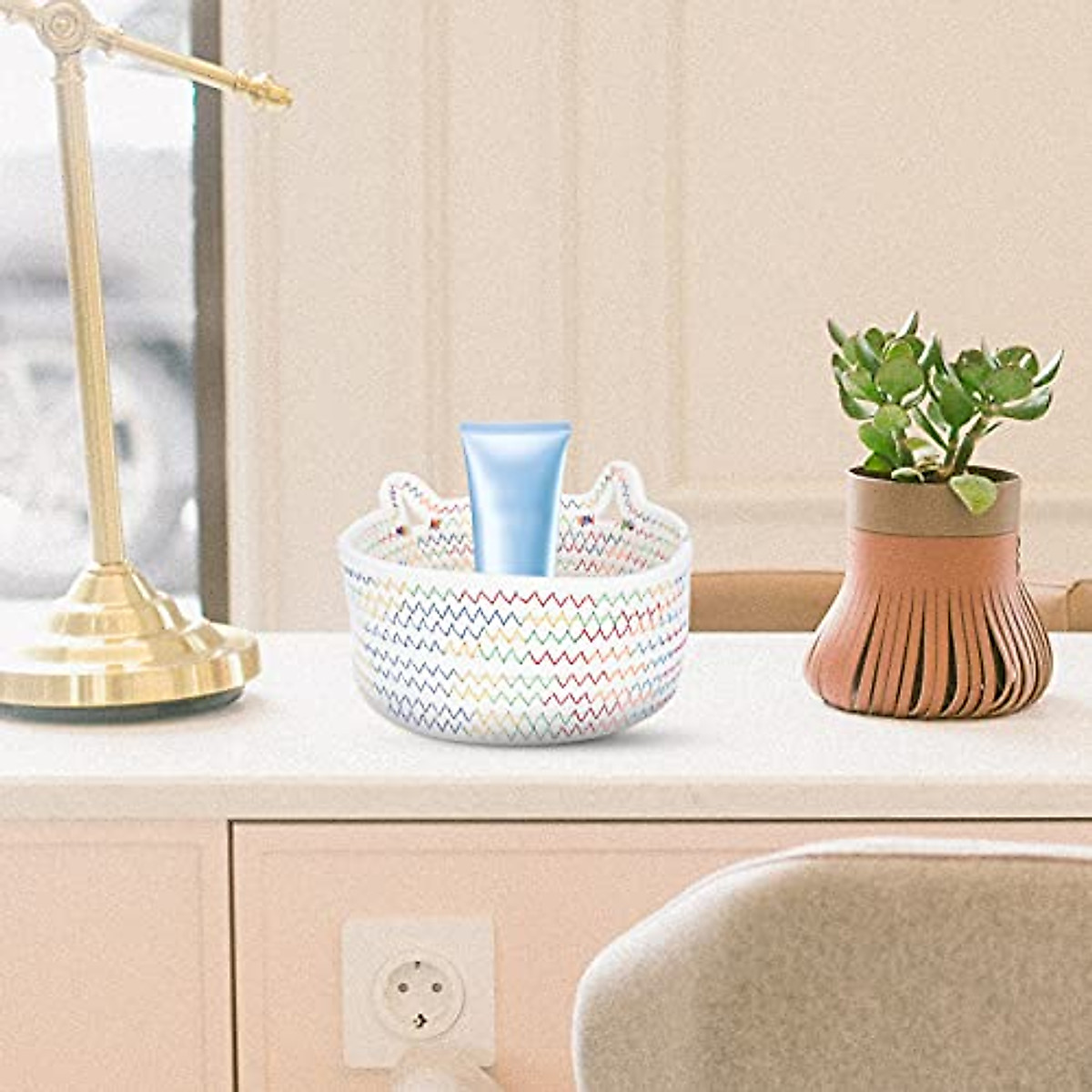 Home Decor 2pcs Baskets, Blankets Animal Baby Collapsible Empty Organizer Kids Nursery Cat Women with Lovely Pillow Ear Clothes Makeup White Towels Bin Hand and Blanket Girls Baby Gifts