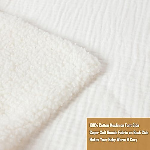 Kloovete Boucle Baby Blanket, Neutral Cozy Baby Blankets for Unisex Boys Girls, Boho Muslin Cotton and Boucle Nursery Blankets, Double Layer Bed Throws for Baby Crib, 30x40 inches(White)