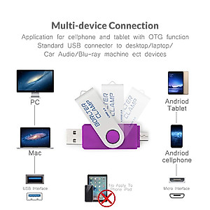 BorlterClamp 128GB USB 3.0 Flash Drive Dual Port Memory Stick, OTG Swivel Pen Drive with Micro USB Drive Port for Android Smartphone Tablet & Computer (Purple)