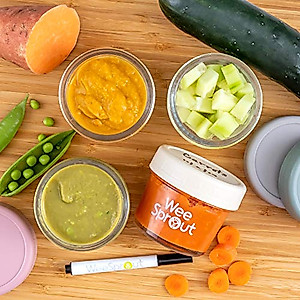 Baby Food Storage Jars w/ Lids (4 oz, 12 Pack) – Reusable Baby Food Jars with Lids – Snack, Puree, or Breast Milk Storage Containers for Fridge – Freezer & Microwave Safe Baby Essentials Must Haves