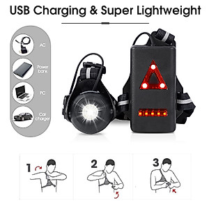 West Biking Christmas Gift Night Running Lights, USB Rechargeable Chest Light with 90° Adjustable Beam Angle, 500 Lumens Waterproof Ultra Bright SafetyLamp with Reflective Straps for Runner