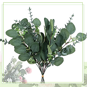 MTLEE 60 Pieces Artificial Eucalyptus Leaves Stems Greenery Fake Silver Dollar Eucalyptus Stems Faux Eucalyptus Plant Branches for Wedding Holiday Greens Bouquets Decoration