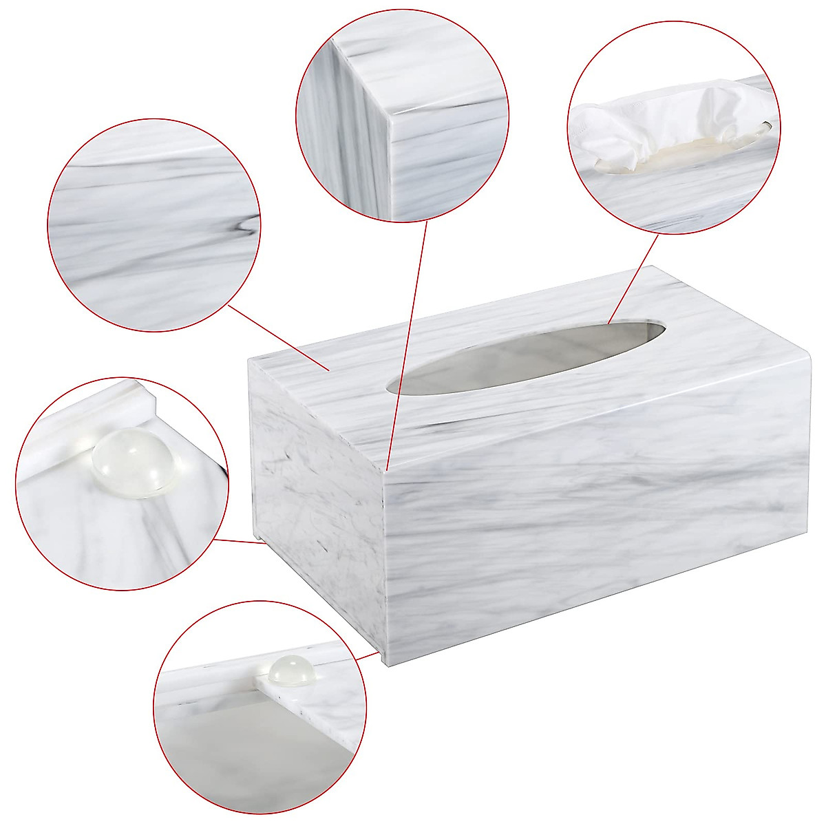 Sumnacon Tissue Box Cover - Decorative Acrylic Tissue Box Holder, Stylish Facial Tissue Holder for Dresser Bathroom Bedroom Table Night Stand Countertop Home Office Decor (9.4 x 5.4 Inch/Rectangular, Mable White)