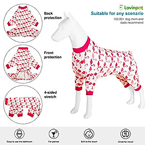 LovinPet Large Dog Pjs, Anxiety Calming Shirt, Dog Jammies for After Surgery, Flamingo Print, Large Dog Clothes, 4 Leg Style Pullover Dog Onesie for Dog,Red M