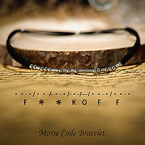 Shonyin Fuck Off Morse Code Bracelets friendship Matching Adjustable Bracelet Set Dainty Funny Galentines Day Jewelry White Elephant Gifts for Men Women Best Friendship 2 Pcs