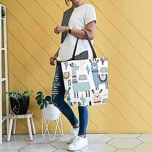 SUABO Llama Canvas Tote Bag Large Women Reusable Shopping Grocery Bag, Casual Shoulder Bag Handbag for Mom's Gift Outdoors