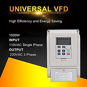 Wisoqu VFD Variable Frequency Drive,Single‑Phase 110VAC Input 3‑Phase 220VAC Output Variable Frequency Inverter,Motor Speed Controller,220V 1500W AT5‑1500X, default
