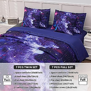 Galaxy Bedding Full Comforter Set for Boys, Bedding Comforter Sets 7 Pieces Full Size Bed Sheets and Comforter Set,Comforter Full Size Set for Boy Girl All Season