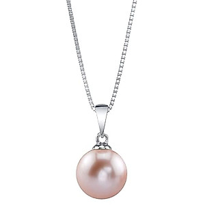 The Pearl Source 8mm Pink Freshwater Pearl Pendant Sydney Necklace for Women - Cultured Pearl Necklace | Single Pearl Necklace for Women with 925 Sterling Silver Chain