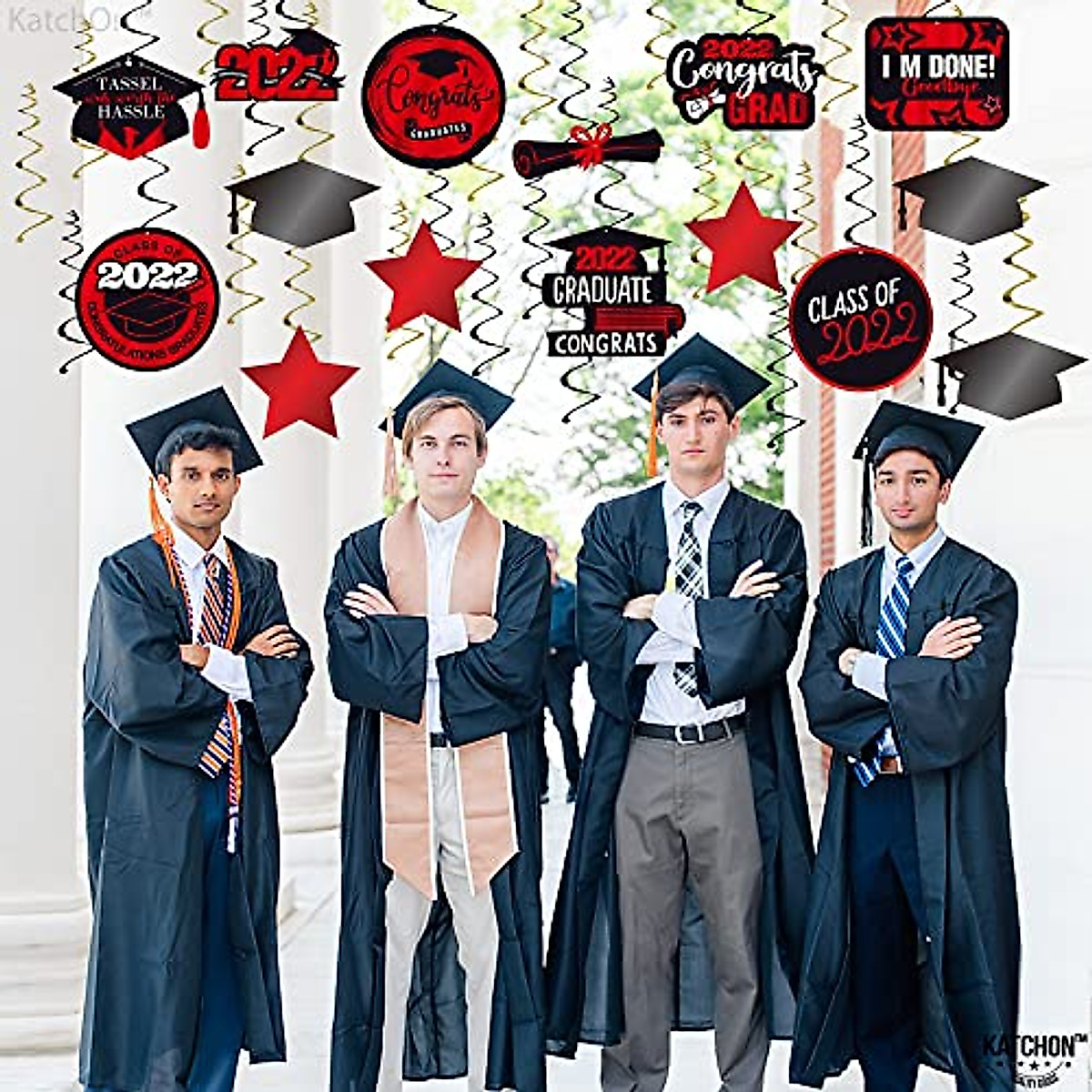 45 Pieces, Red Graduation Hanging Decorations - Large Cutout, No DIY | Graduation Swirls, Red and Black Graduation Decorations 2022, Graduation Hanging Swirls Decorations, Graduation Party Decorations