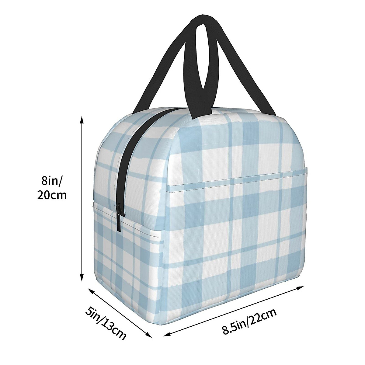 DADABULIU Lunch Bag Plaid Blue Check Insulated Lunch Box Cooler Tote for Adults Kid Girl Women Work Office School Picnic Beach Reusable Lunchbox Over 3 Years Old