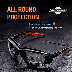 ToolFreak Spoggles - Clear Lens With Hard Case - Safety Glasses & Protective Goggles - Polycarbonate Lens, ANSI Z87 Rated - Foam Padded, Removable Legs, Headstrap, Hard Case & Cloth