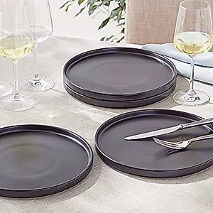 Stone Lain Stoneware Round Dinner Plates Set, 4-Piece, Black Matte