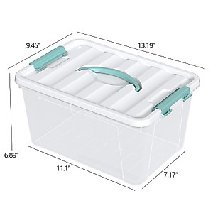 Vababa 14 L Clear Latch Storage Bins with Top Handle, 4 Pack Plastic Storage Box with Lid