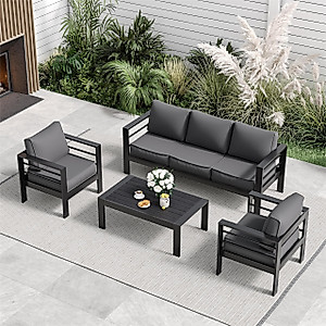 VONZOY Aluminum Patio Furniture Set, Grey Metal Outdoor Furniture Set,6 Piece Patio Furniture Set with Waterproof Covers for Backyard Garden