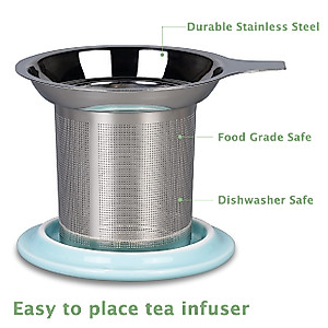 Sunddo Ceramic Tea Cup with Infuser and Lid for Loose Tea Sunflower Mug Tea Lovers Gifts for Women