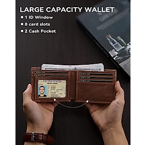 Swallowmall Mens Wallet RFID-Blocking Genuine Leather Slim Bifold Wallets for Men Leather Wallets Minimalist Front Pocket ID Window 8 Cards Holders Gift Box