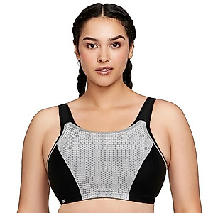 Full Figure Plus Size Custom Control Sports Bra Wirefree #1166 Black/Grey 46D