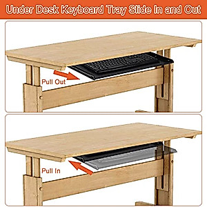 Lilithye Keyboard Tray Under Desk Drawer, 21.6 x 10.2inch Ergonomic Keyboard Tray Heavy-Duty Metal Slide-Out Platform Keyboard Tray for Home Office Computer Desk (Black)