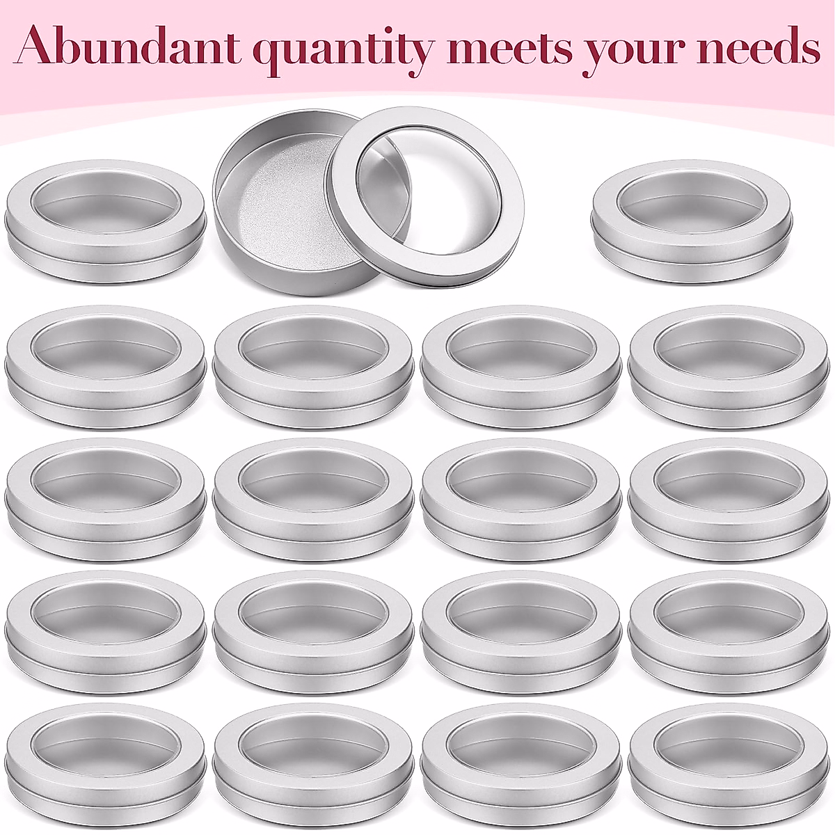 TecUnite 4 oz Metal Tin Cans Round Tin Containers Empty Cans with Clear Top Lid Spice for Kitchen Office Candles Candies and Gifts Holding(48 Pieces)