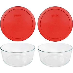 Utensilux Bundle of Pyrex Glass Storage Containers with Lids, Pyrex 7 Cup With Blue lids Pack of 2 With Chalkboard Labels and Chalk Pen