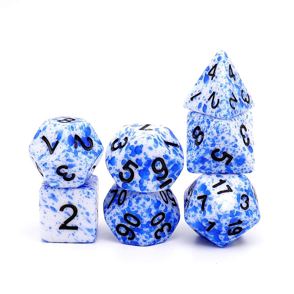 Haxtec DND Dice Set 7PCS Blue Speckled Polyhedral D&D Dice for TTRPG Dungeons and Dragons-Blue Blood